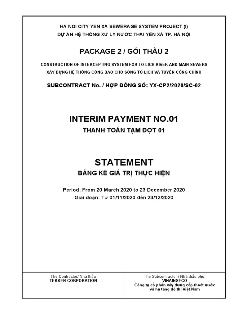 Statement: Interim Payment No.01 | PDF
