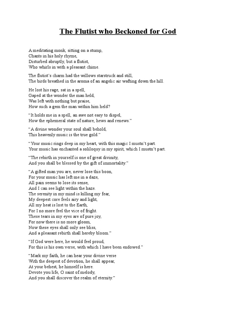 A Divine Melody: A Poem Describing How a Flutist's Music Transports a ...