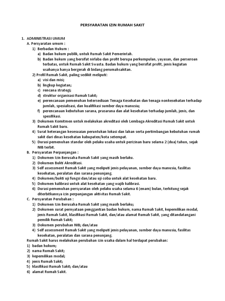 Persyaratan Izin Rumah Sakit | PDF