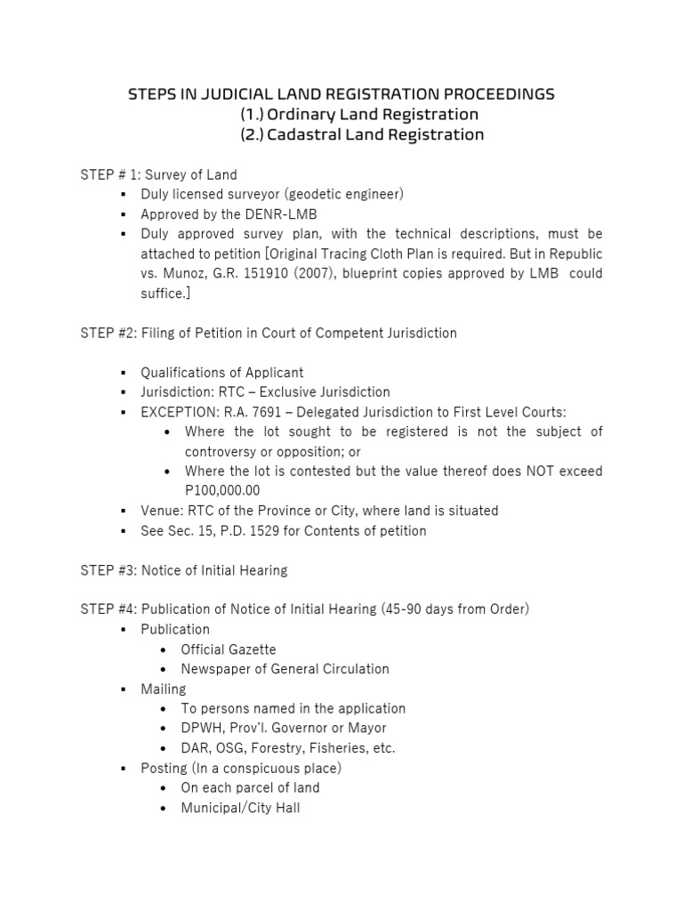 Judicial Land Registration Steps | PDF