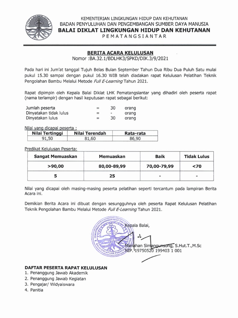 BA Kelulusan Diklat Bambu | PDF