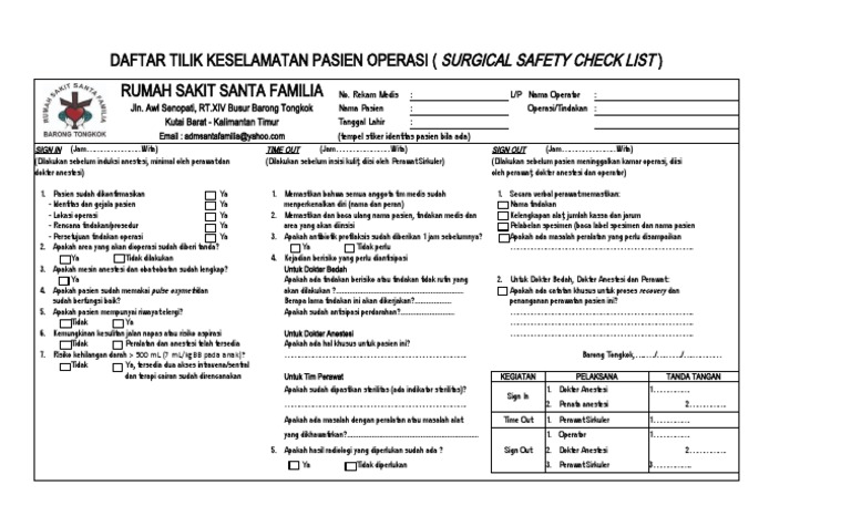 Checklist Keselamatan Operasi Pasien | PDF