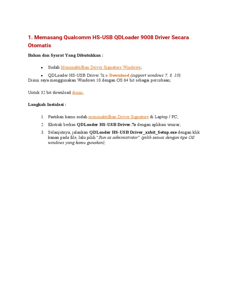 Panduan Instalasi Driver Qualcomm 9008 | PDF