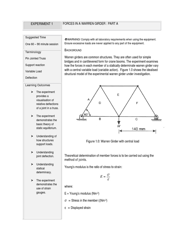 Warren Truss Lab Sheet | Download Free PDF | Experiment | Force