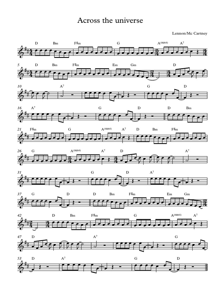 Across The Universe - Partitura Completa | PDF