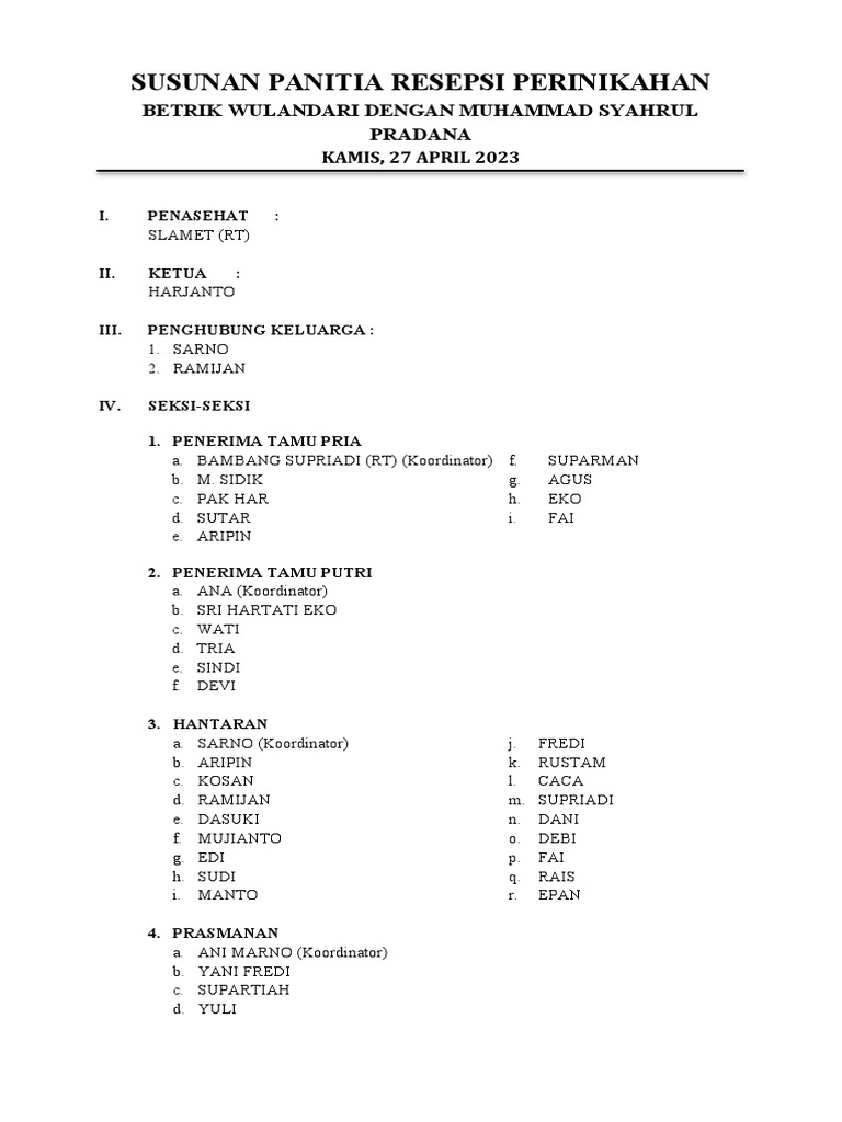 Susunan Panitia Betrik | PDF