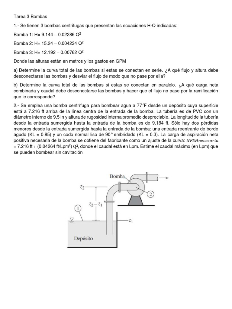 Tarea 3 Bombas | PDF | Bomba | Dinámica de fluidos