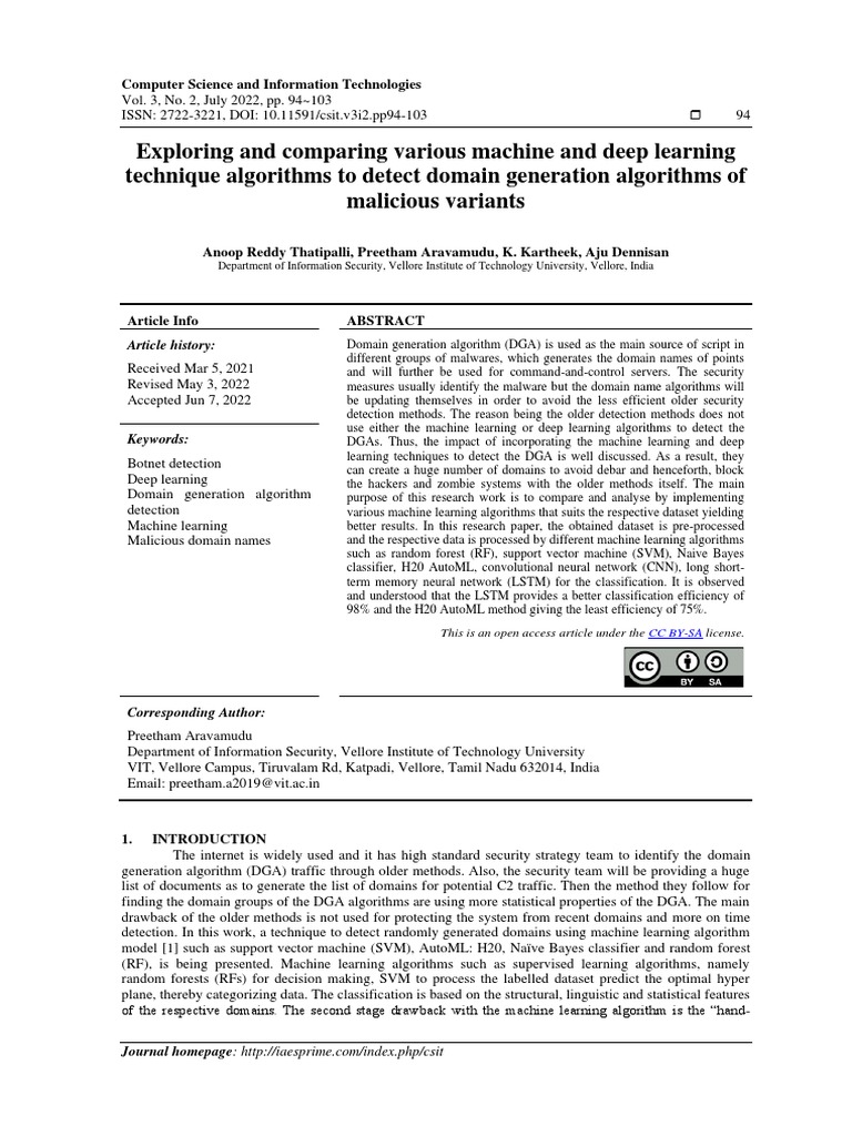Exploring And Comparing Various Machine And Deep Learning Technique Algorithms To Detect Domain