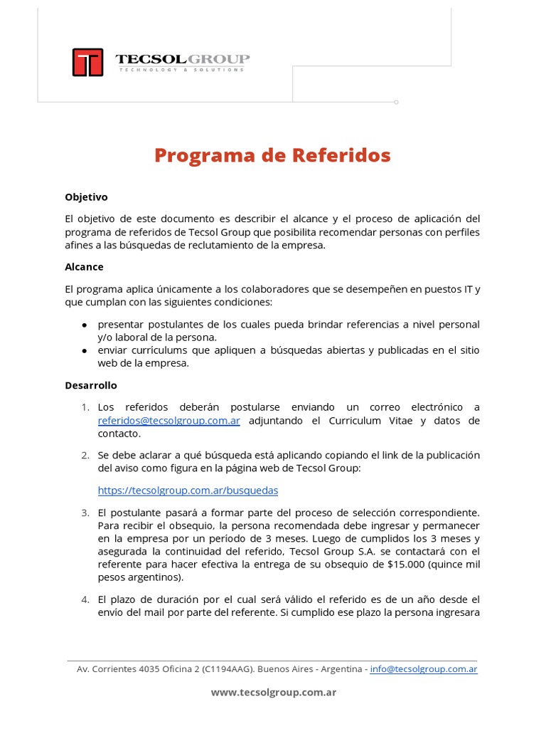 Programa de Referidos Tecsol Group | PDF