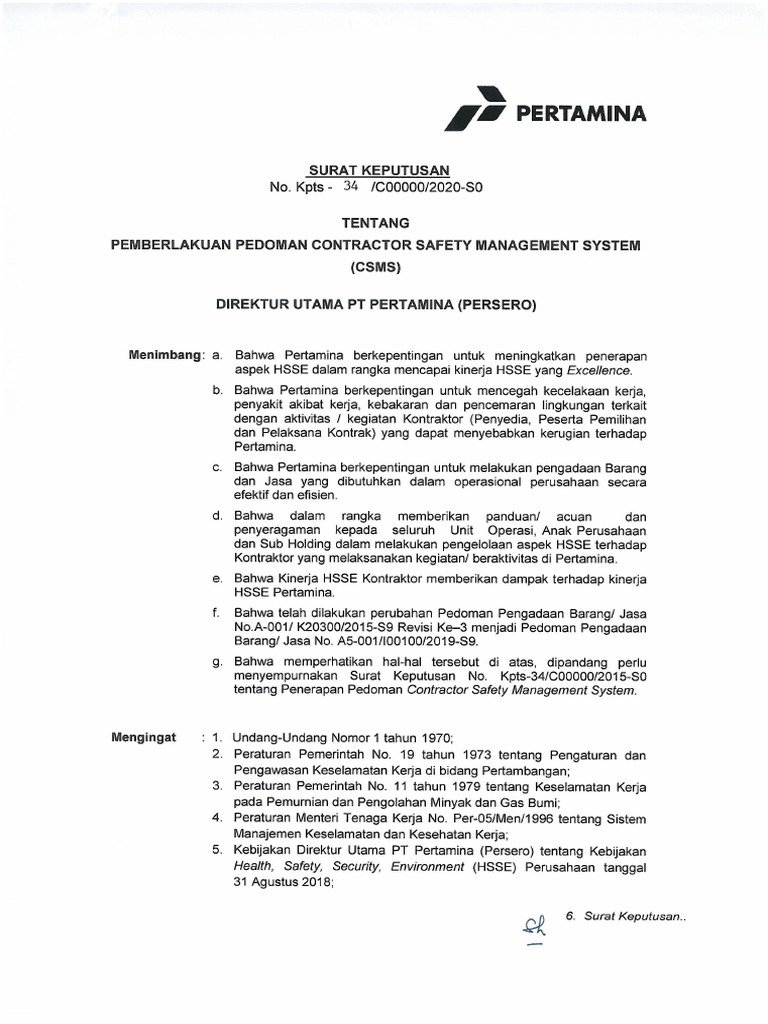 Pedoman CSMS Pertamina 2020 All PDF | PDF