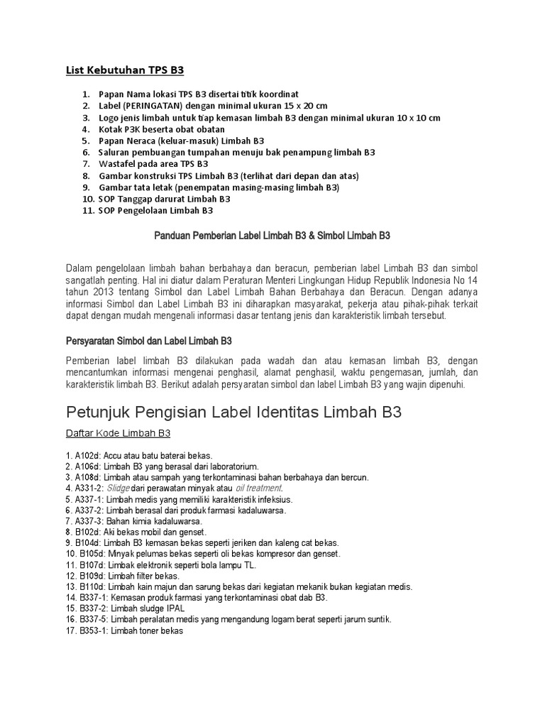 List Kebutuhan TPS B3 | PDF
