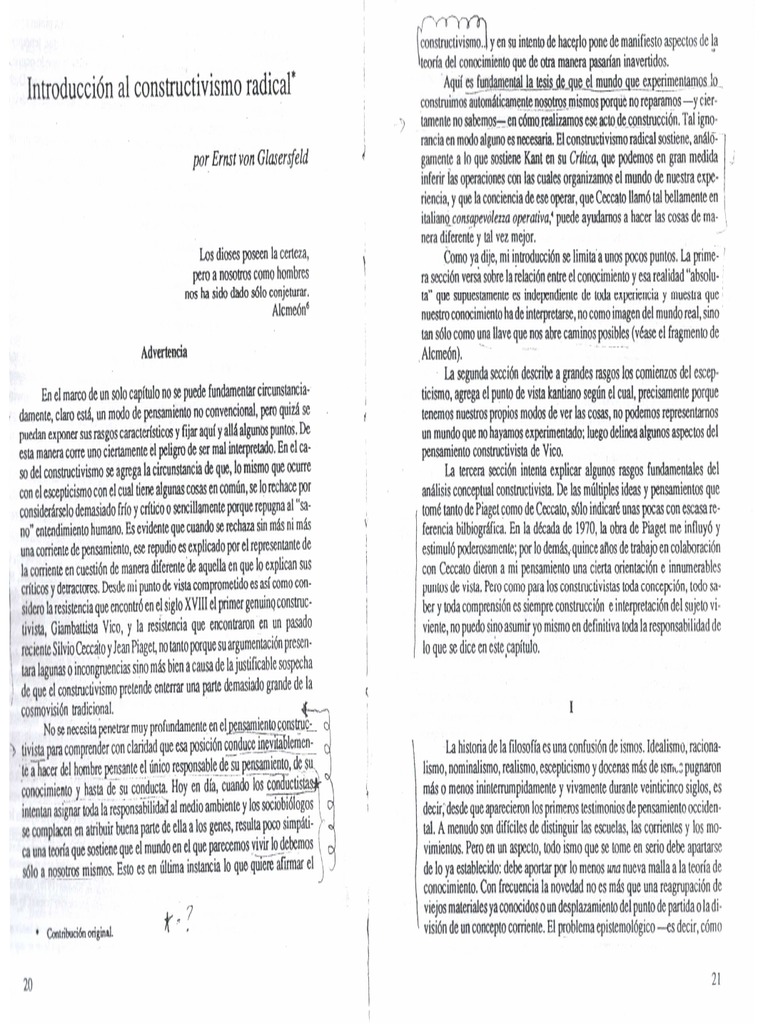 Introduccion Al Constructivismo Radical, Von Glaserfeld PDF | PDF