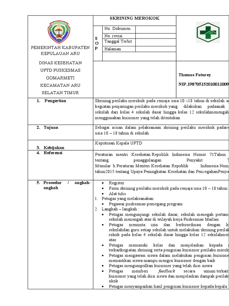 Sop Skrining Rokok | PDF