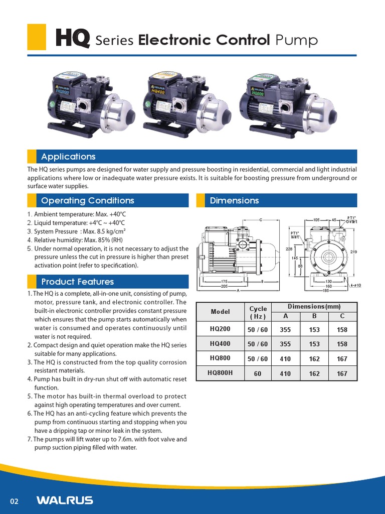 Walrus hq800 Water Pressure Pump | PDF | Pump | Water