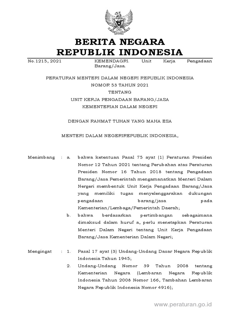 Permendagri Nomor 53 Tahun 2021 Pdf