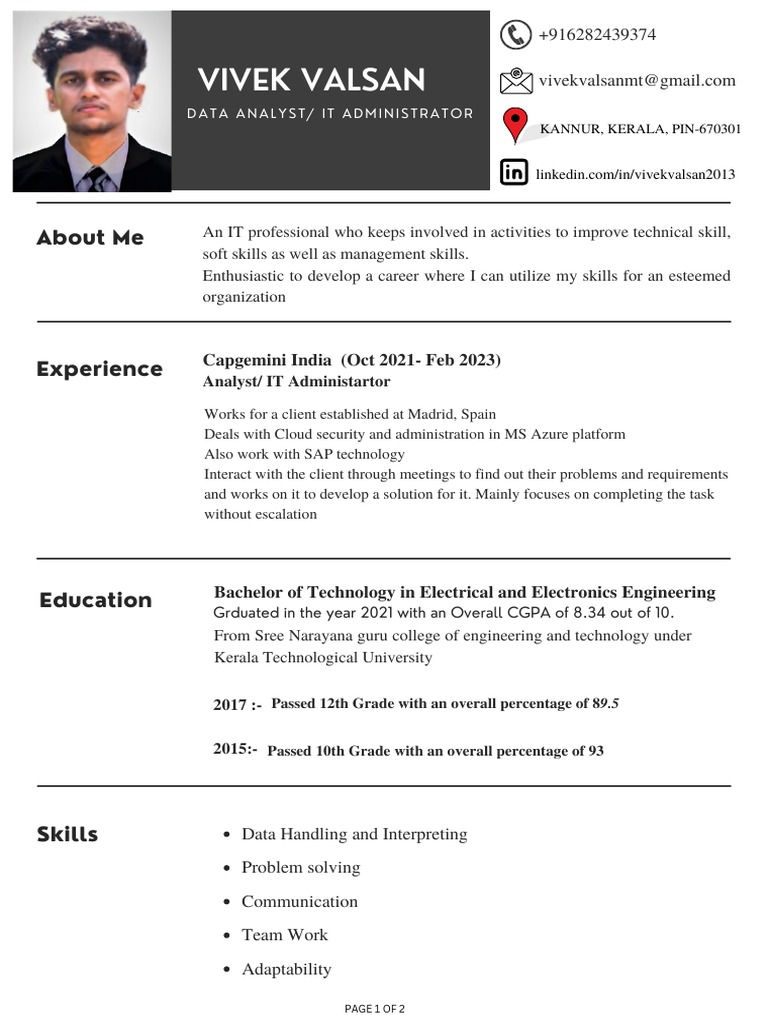 VivekValsan Resume PDF | PDF | Microsoft Azure | Computing