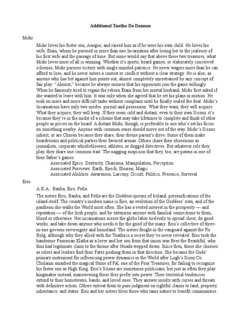 Additional Tuatha de Dannan Deities For Scion 1e | PDF