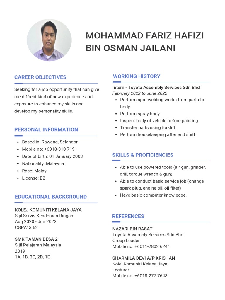 Resume Mohd Fariz Hafizi PDF | PDF