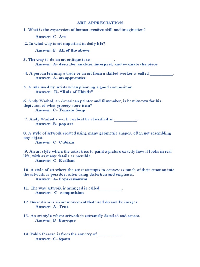 Art Appreciation | PDF | Paintings | Composition (Visual Arts)