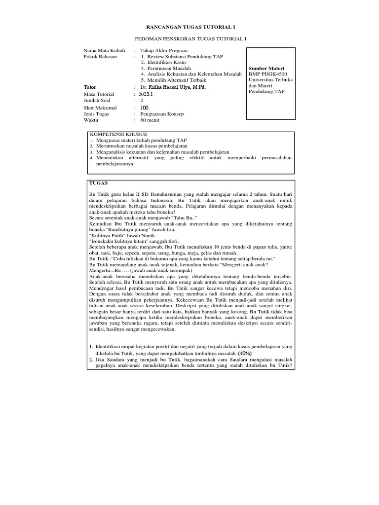 Kisi-Kisi Dan Soal Tugas Tuweb 1 PDGK4500 | PDF | Sains & Matematika | Komputer