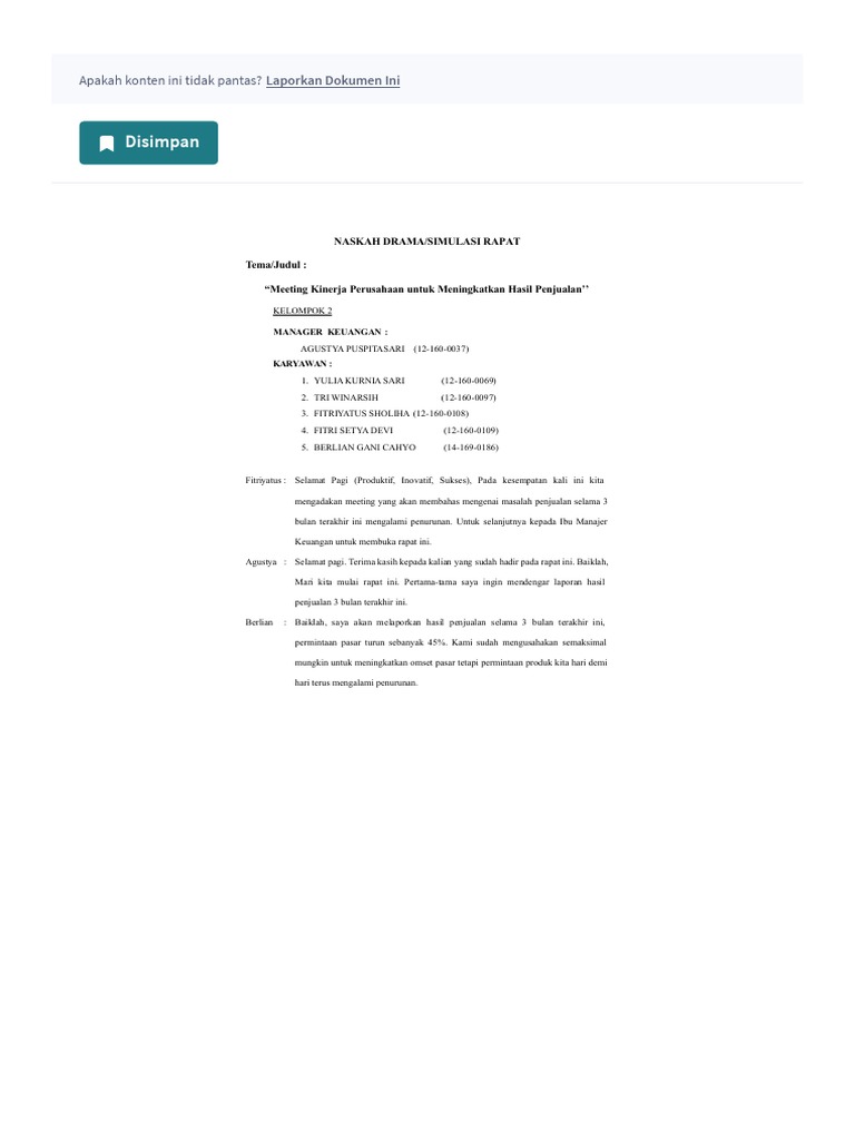 Contoh Naskah Rapat (Meeting Tentang Kinerja Perusahaan) - PDF | PDF