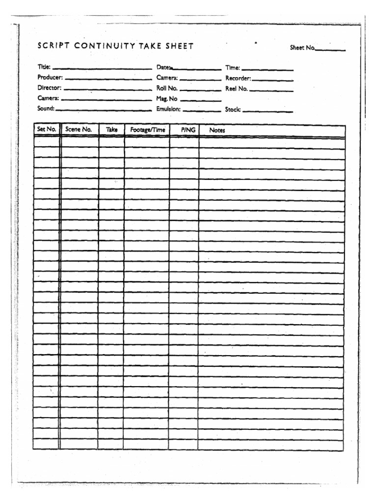 Script Continuity Sheet | PDF