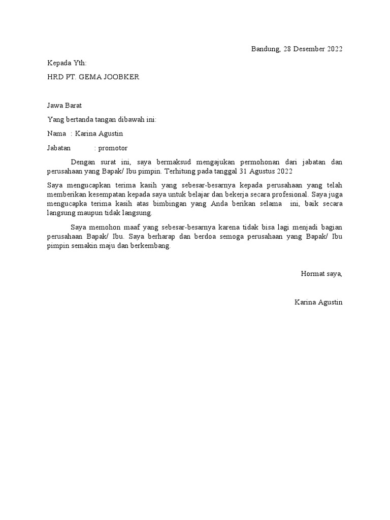Surat resign.docx | PDF