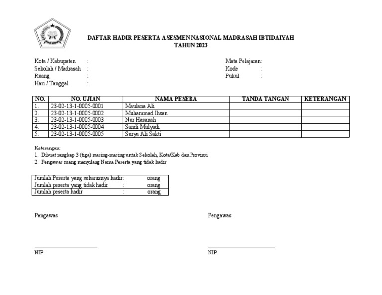 Absensi Ujian Asesmen | PDF