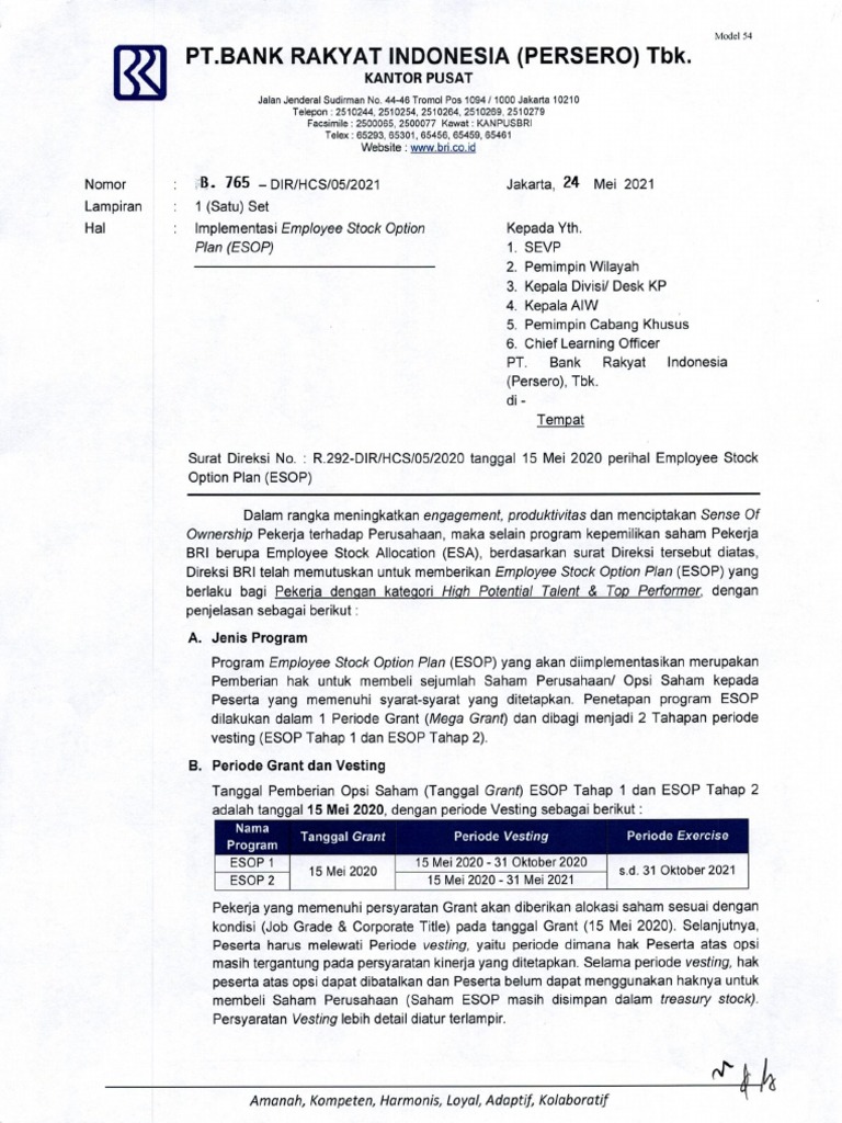 Surat - B - 765 - Tahun - 2021 - Implementasi - ESOP 4 PDF | PDF