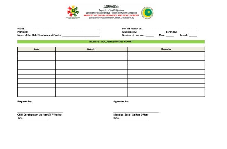 Monthly Accomplishment Report Template | PDF
