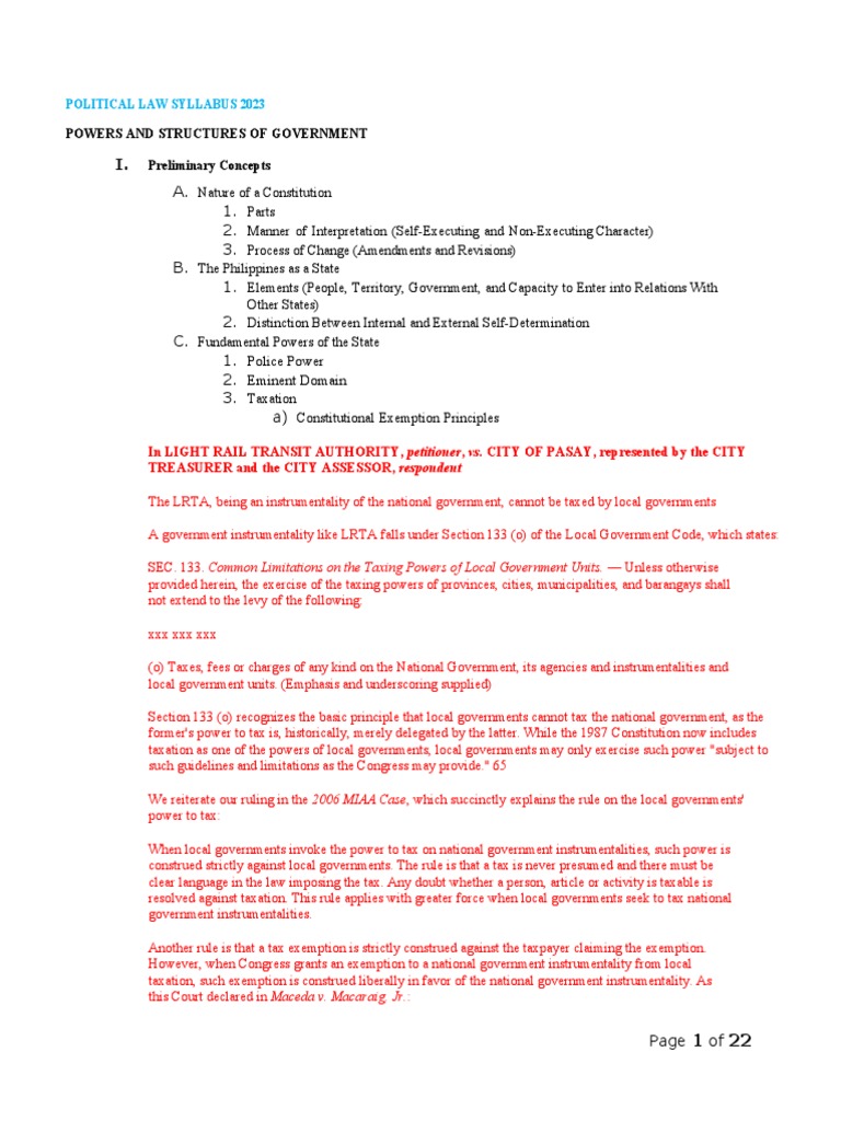 Political Law Syllabus 2023 | PDF