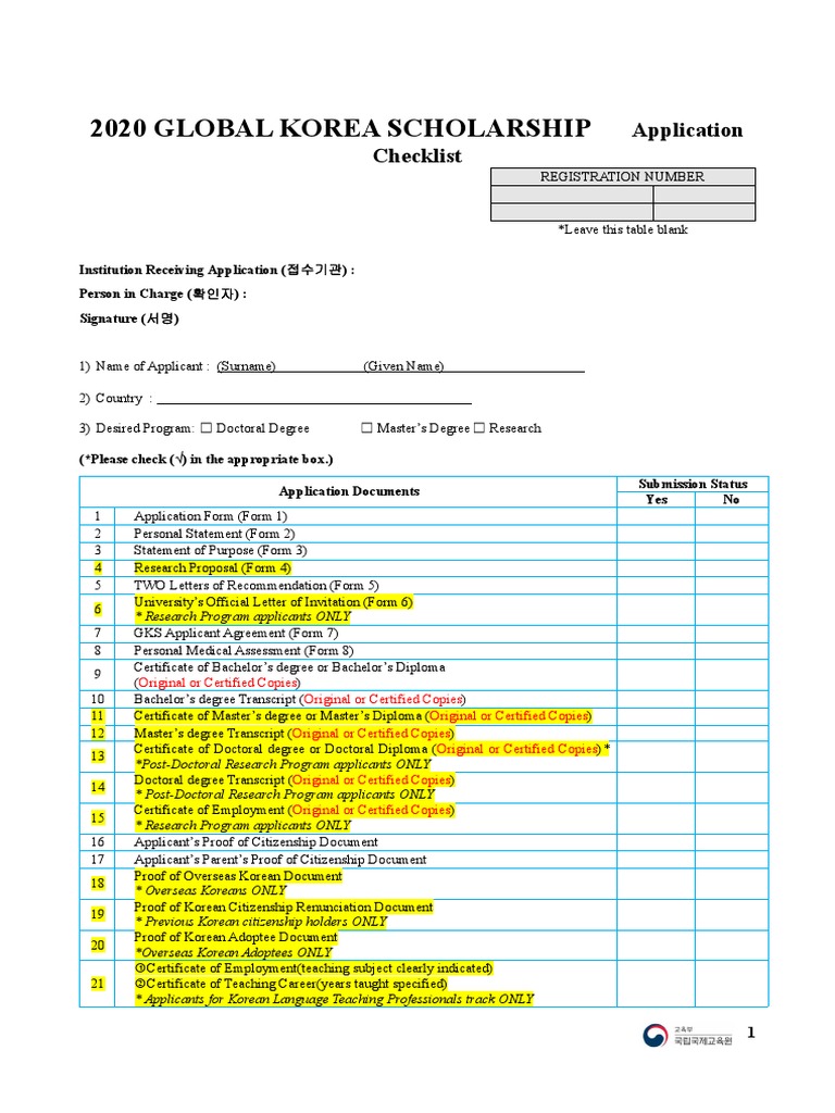 1_2020 GKS-G Application Form | PDF | Academic Degree | Doctorate