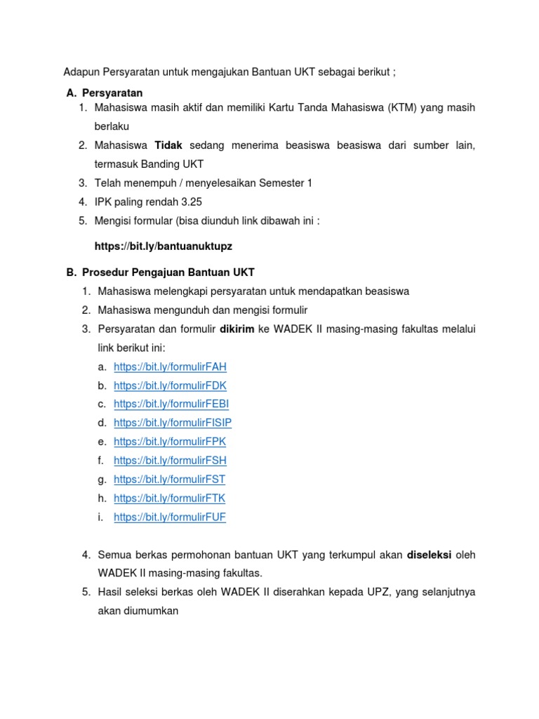 Prosedur Pengajuan Bantuan UKT | PDF