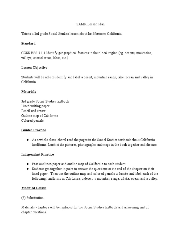 Samr Lesson Plan | PDF | Lesson Plan | Communication