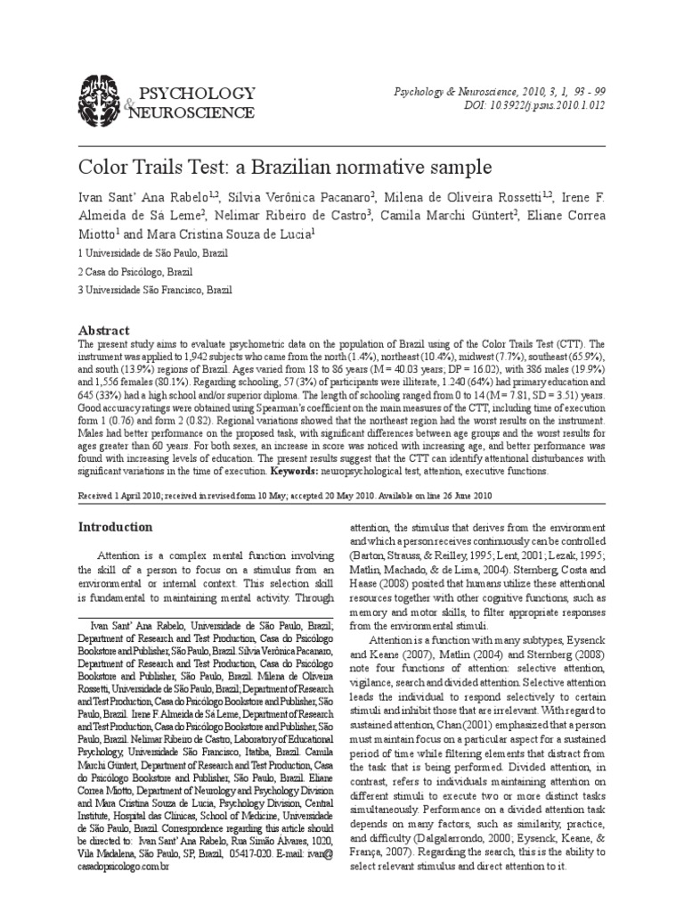 Color Trail Research Pdf Attention Analysis Of Variance