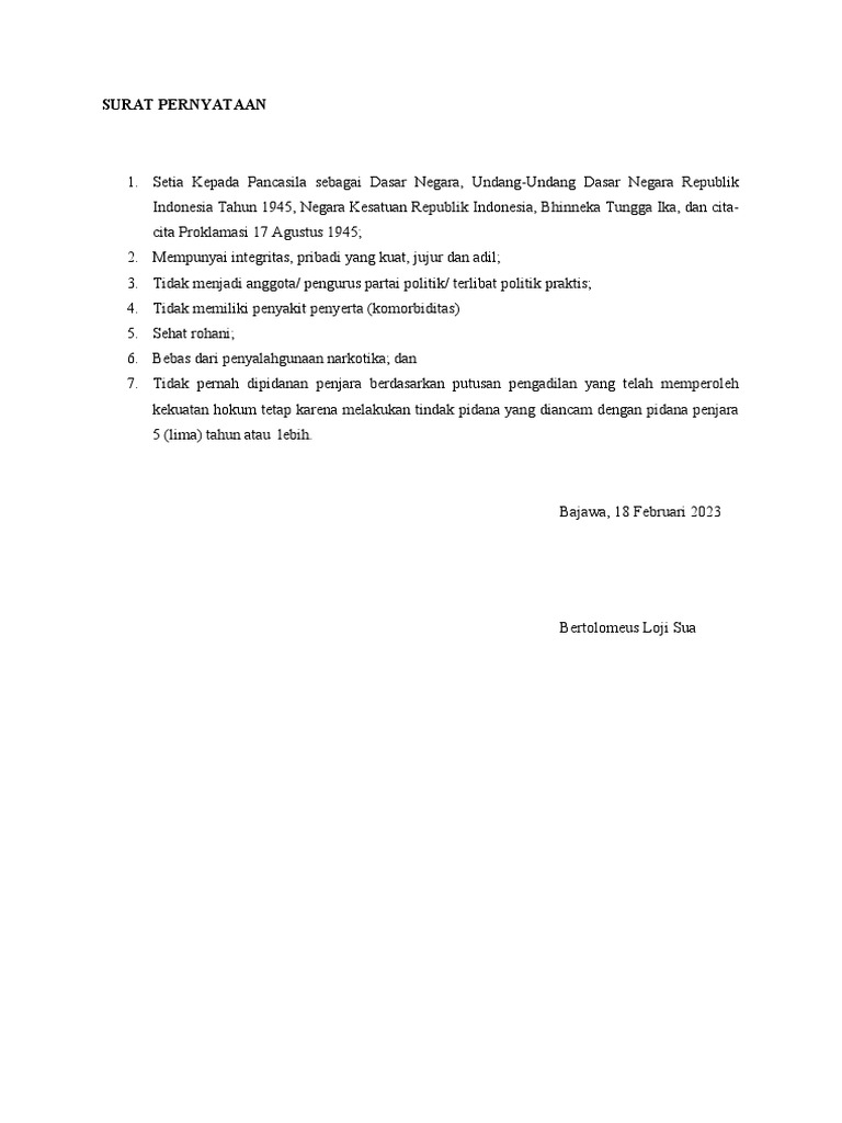 SURAT PERNYATAAN-kpu | PDF