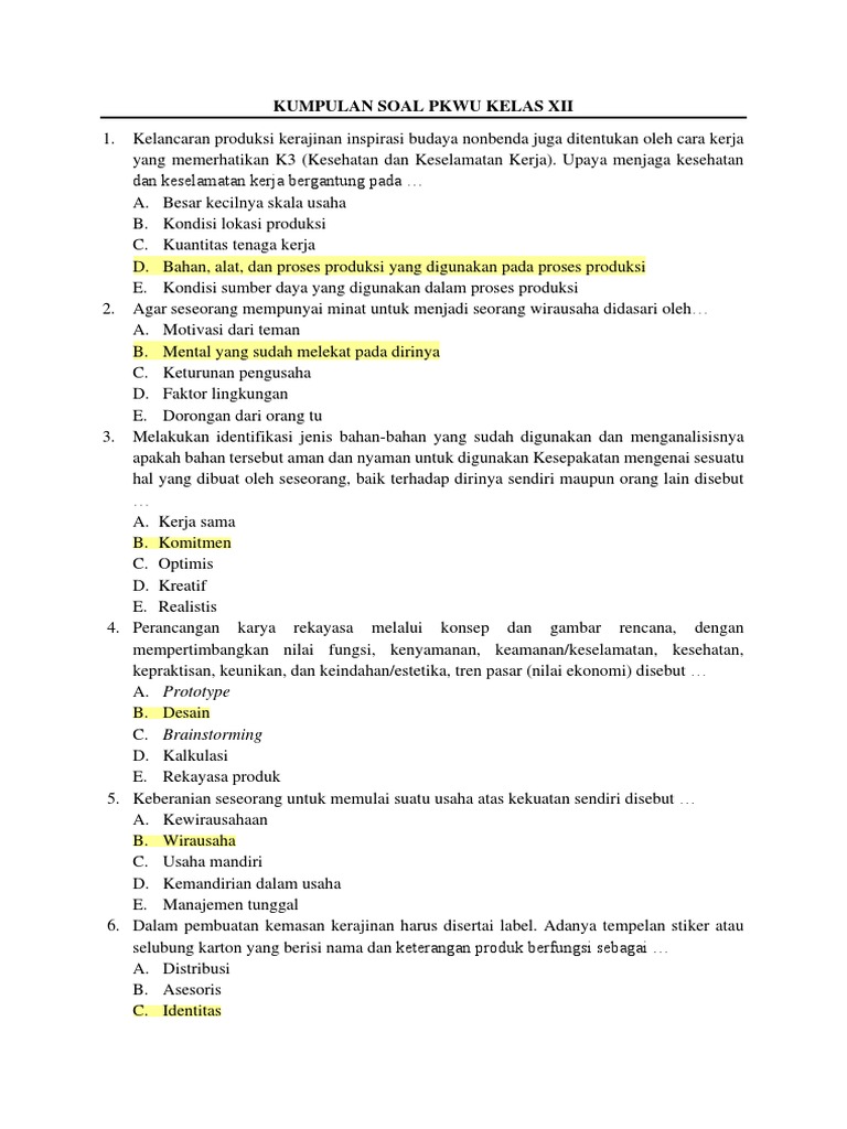 PKWU XII Jawaban | PDF