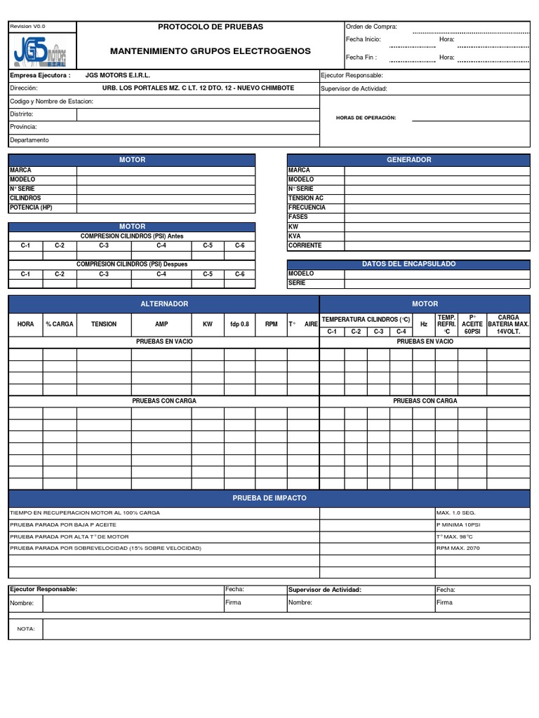 Protocolo de Pruebas | PDF | Vehículo de motor | Motores