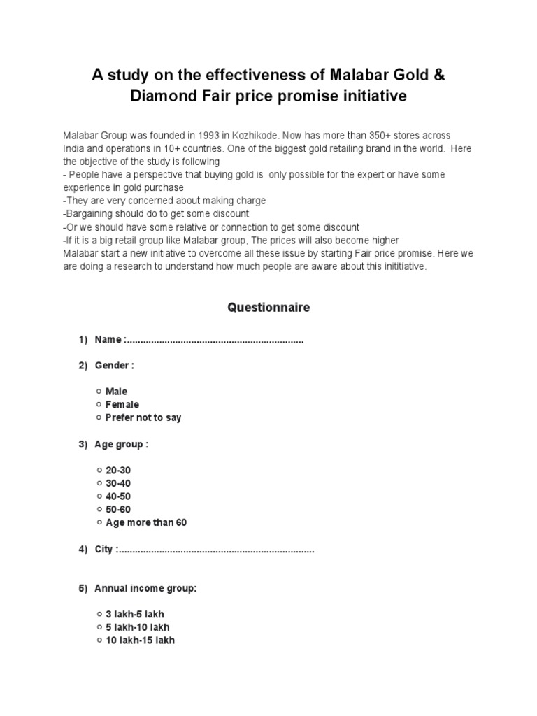 Questionnaire Draft | PDF | Prices | Jewellery