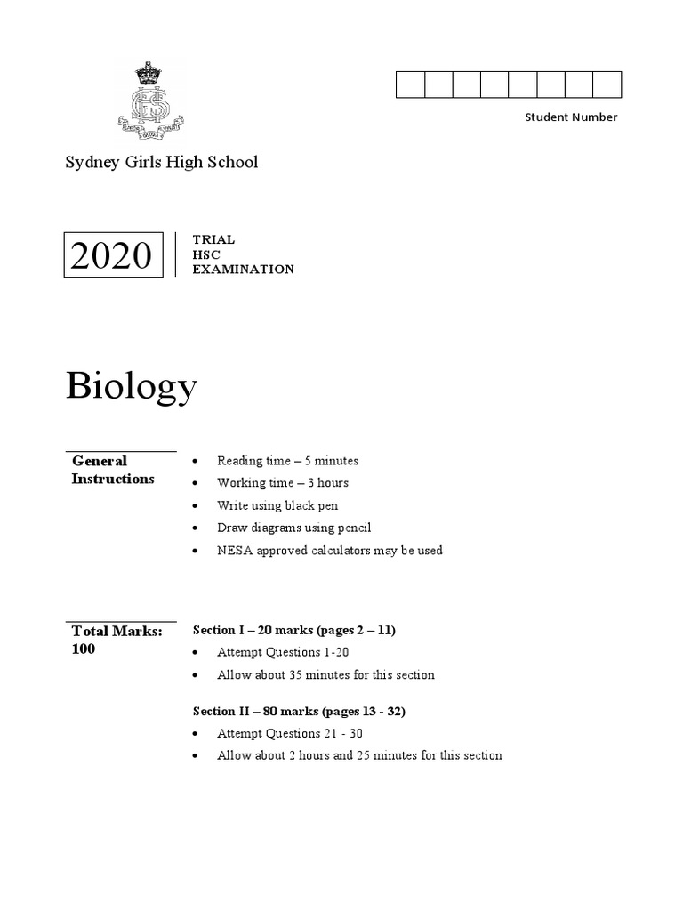 2020 HSC Biology Task | PDF