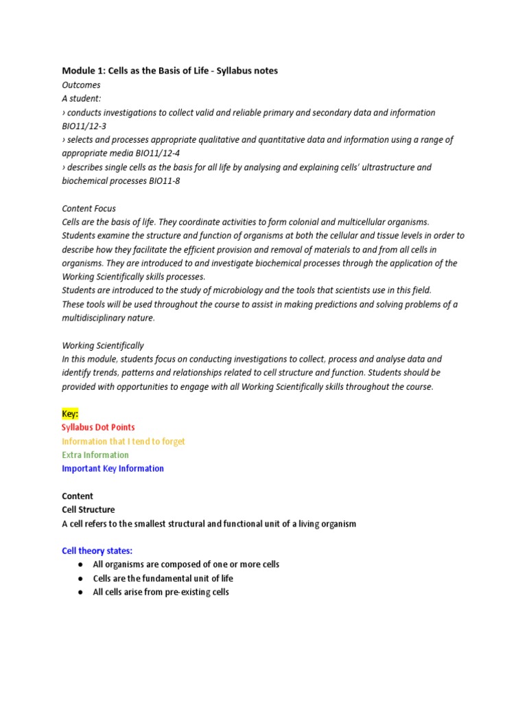 Module 1 - Cells As A The Basis of Life | PDF | Cell (Biology ...