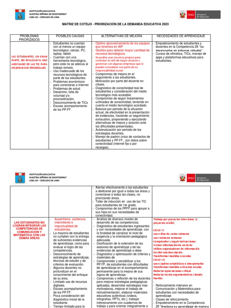 Matriz - Priorización EN AVANCE | PDF | Aprendizaje | Enseñando