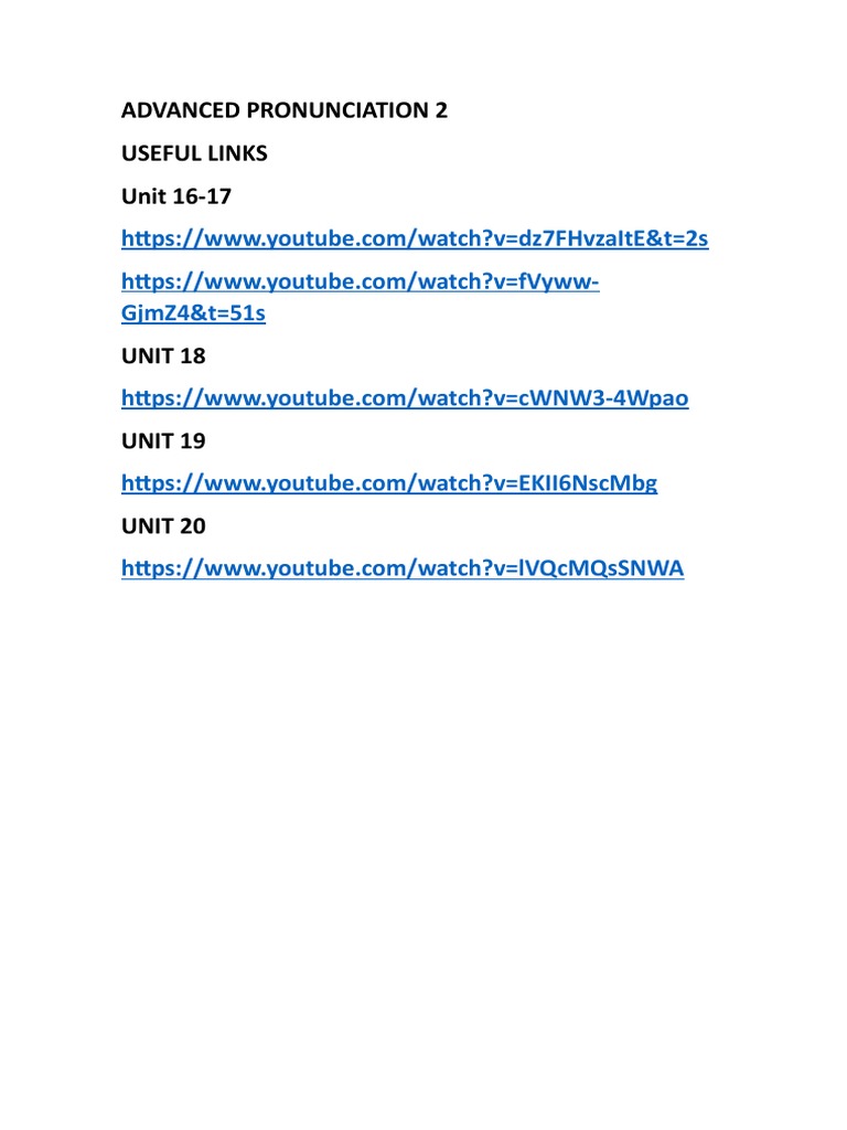 ADVANCED PRONUNCIATION 2 Videos | PDF