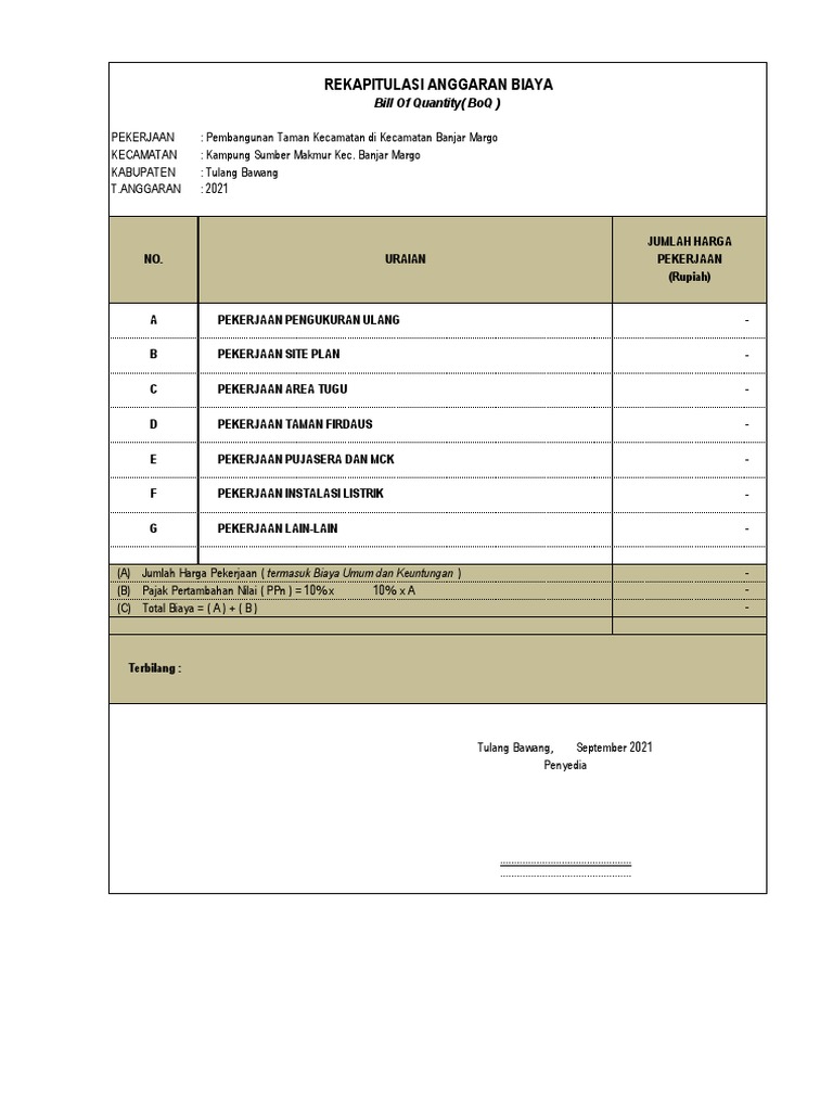 BOQ Taman Banjar Margo | PDF