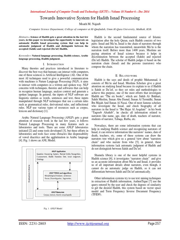 Towards Innovative System For Hadith Isnad Processing | PDF | Hadith | Statistical Classification