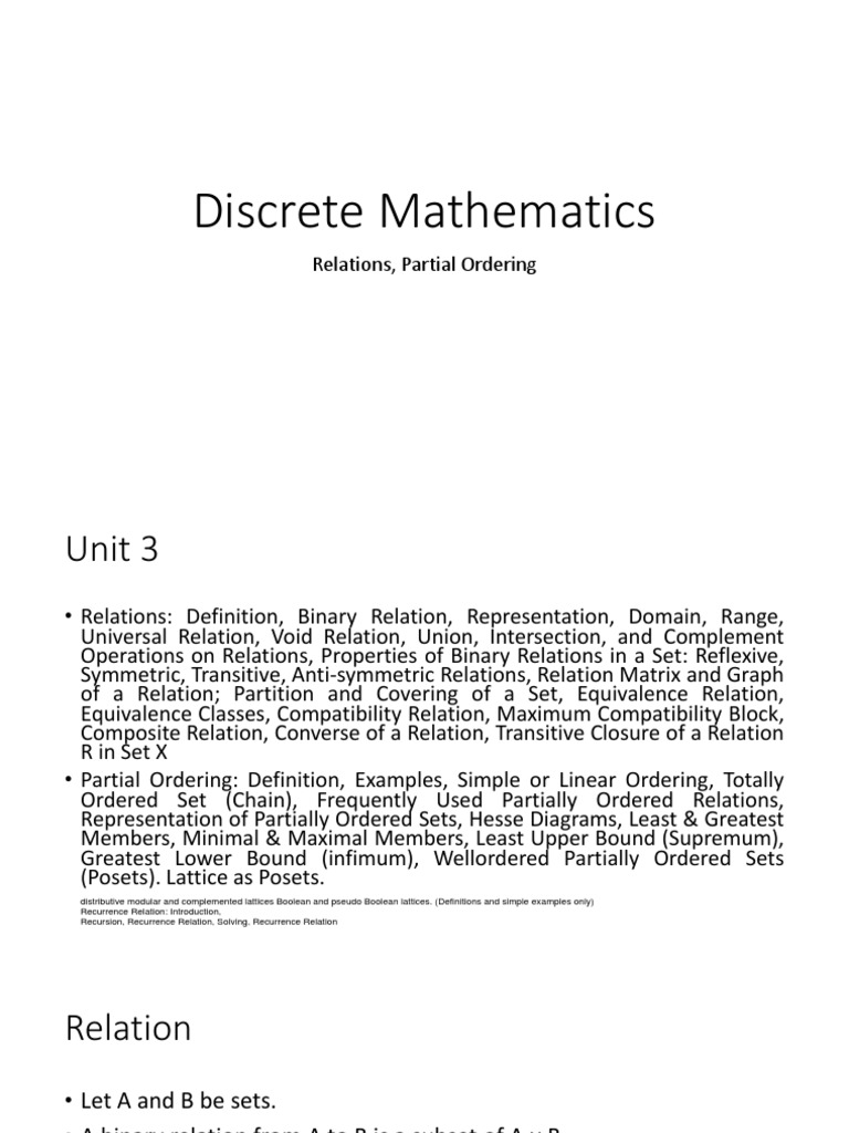 Discrete Math: Relations & Ordering | PDF | Set (Mathematics) | Discrete Mathematics
