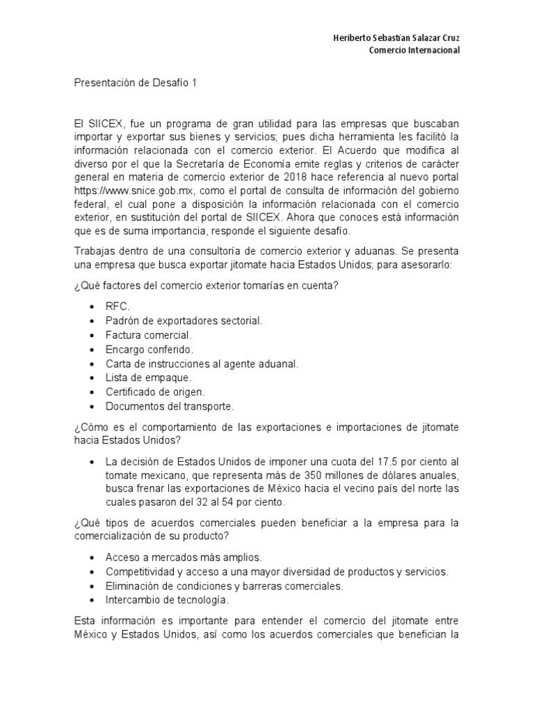 Desafío 1 SIICEX | PDF | Exportaciones | El comercio internacional