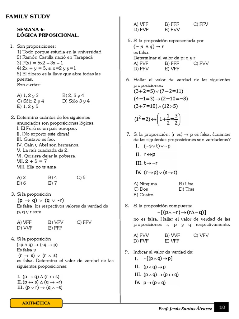 Family Study Aritmetica Semana 7 | PDF | Proposición | Verdad