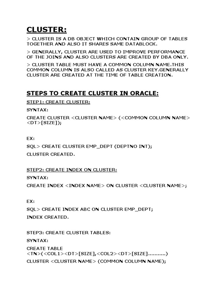 Cluster Oracle Pdf Database Index Data Management
