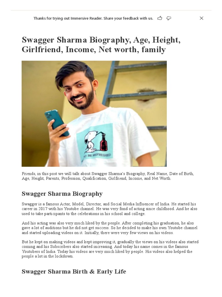 Swagger Sharma Biography, Age, Height, Girlfriend, Income, Net Worth ...